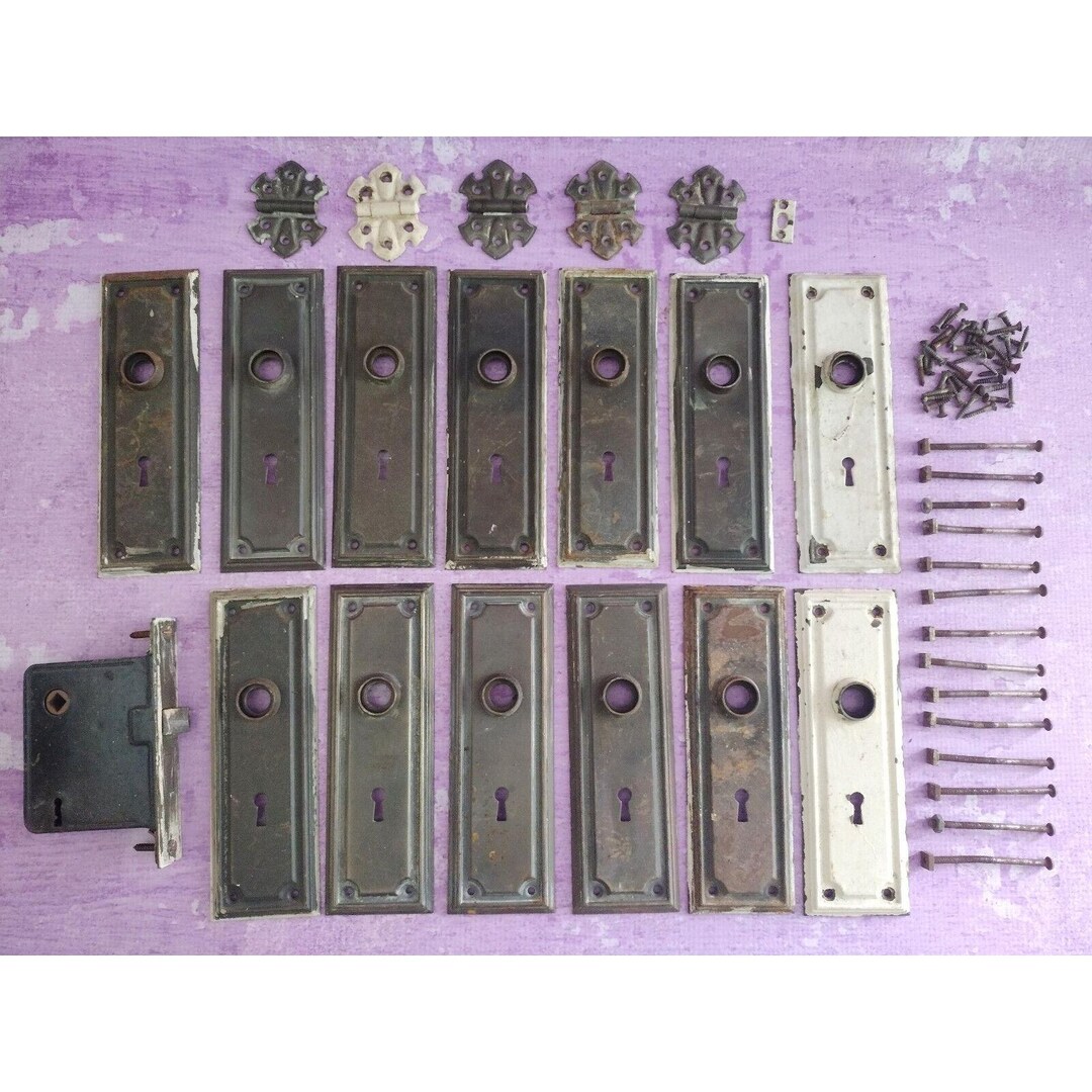 LOT of Antique Salvage Metal Door Keyhole Cover Plates Hinge ...