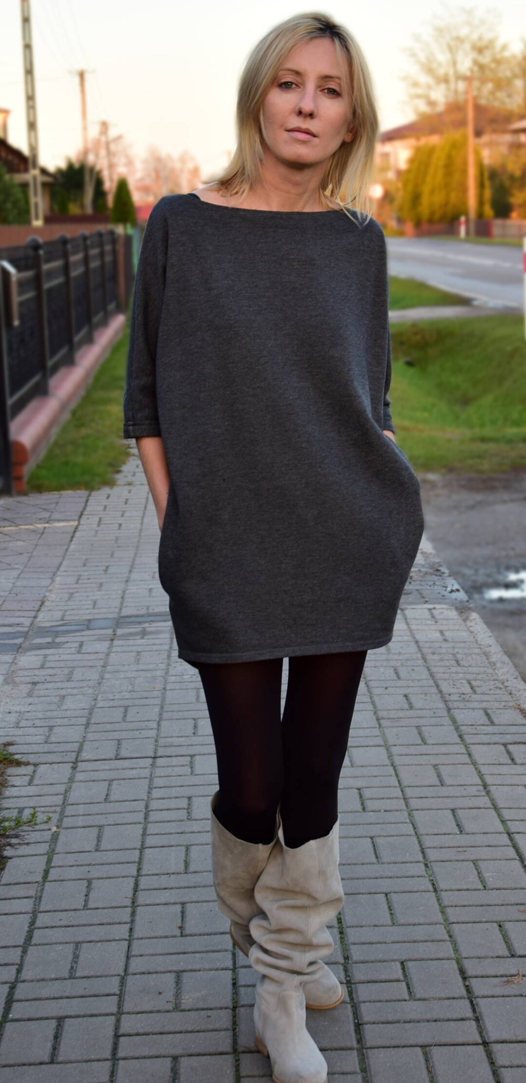 MOON Cotton Mini Dress Tunic / Graphite Tunic / Red Tunic / Graphite ...