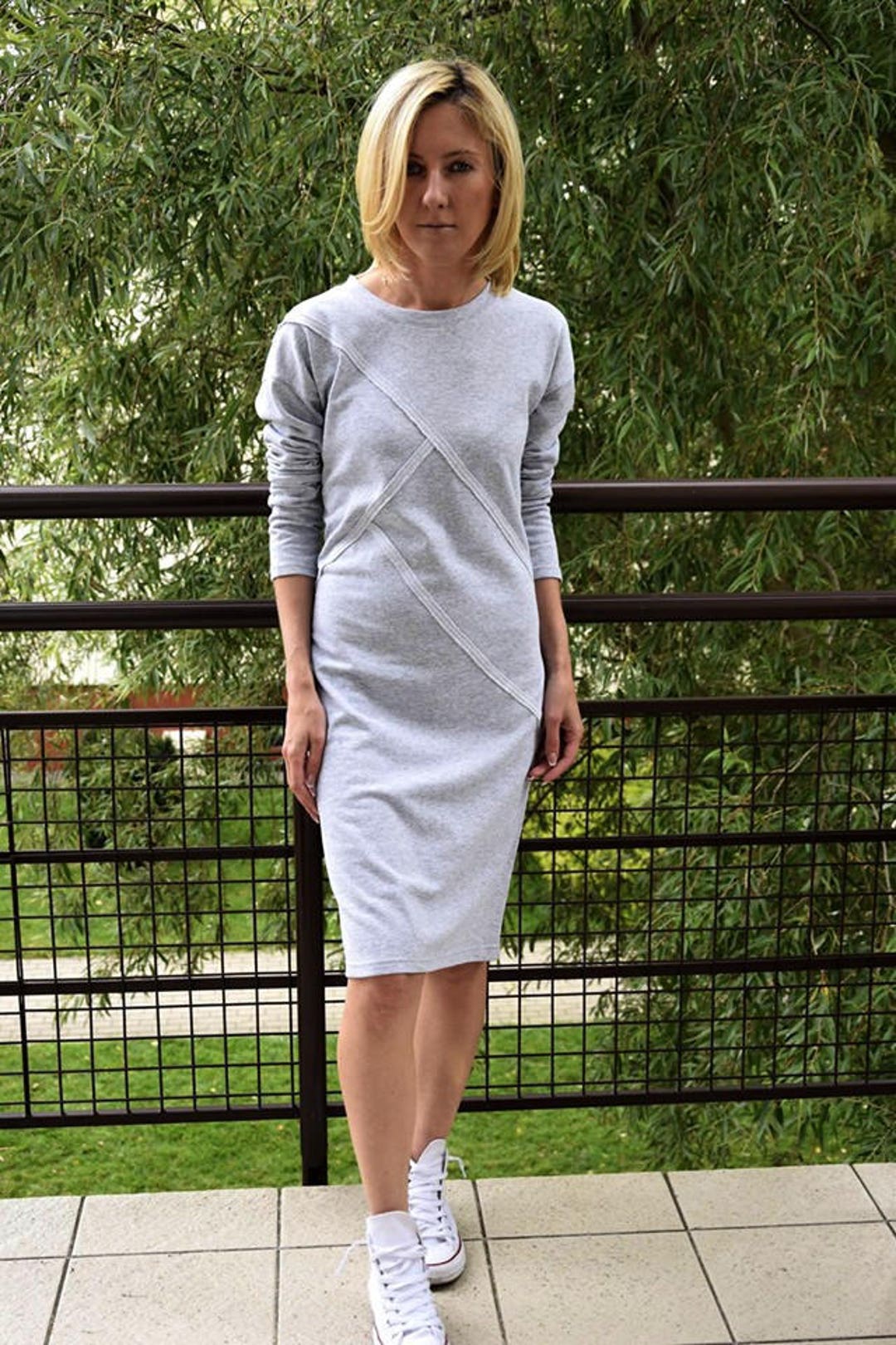 FOG - 100% Cotton Dress With Stitching / Midi Dress / Vintage Dress ...