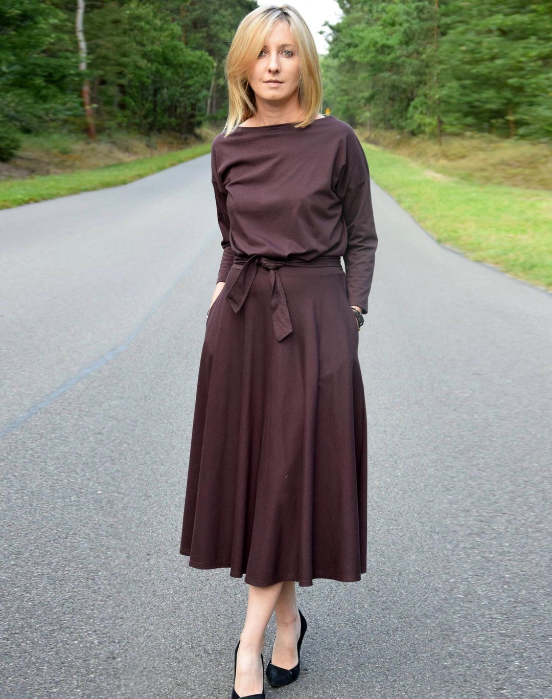 Cotton Dress With Belt and Pockets, Classic Cotton Dress Women, Summer ...