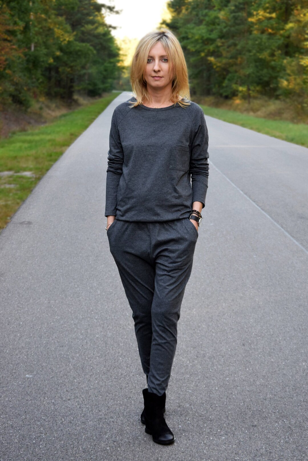 Cotton Jumpsuit, Long Sleeve Jumpsuit, Jumpsuit With Pockets, Graphite ...