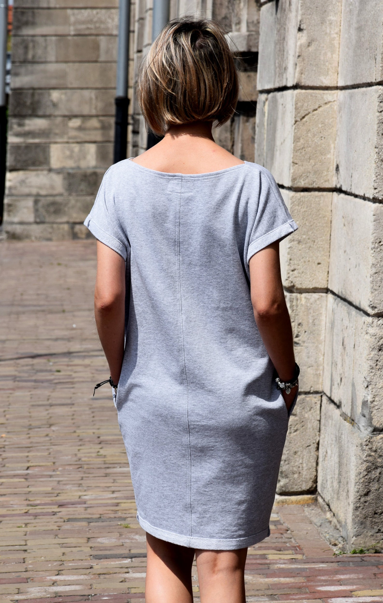 ALEGRA 100% cotton dress with short sleeves and pockets / | Etsy