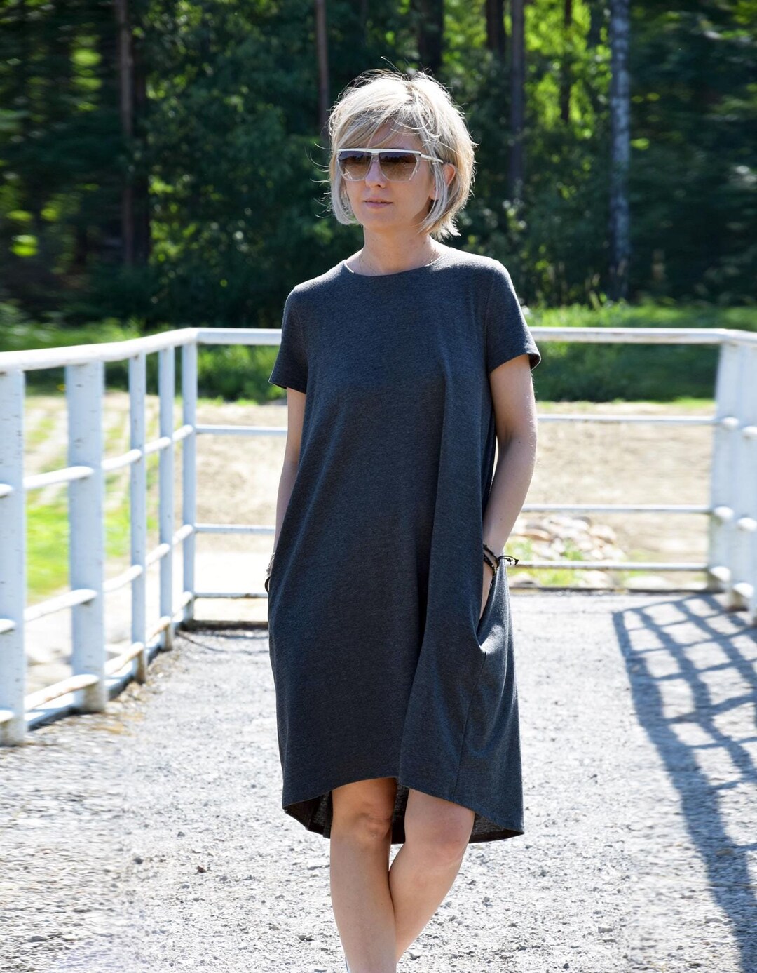 Mini Dress With Pockets, Plus Size Dress, Trapeze Dress, Cotton Dress ...