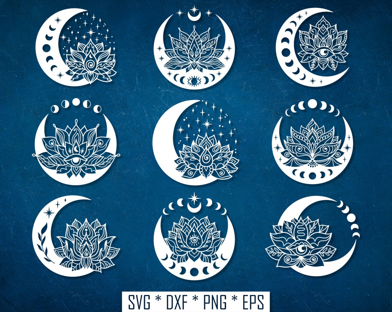 Moon and Lotus flower svg bundle Lotus tattoo design Mandala | Etsy