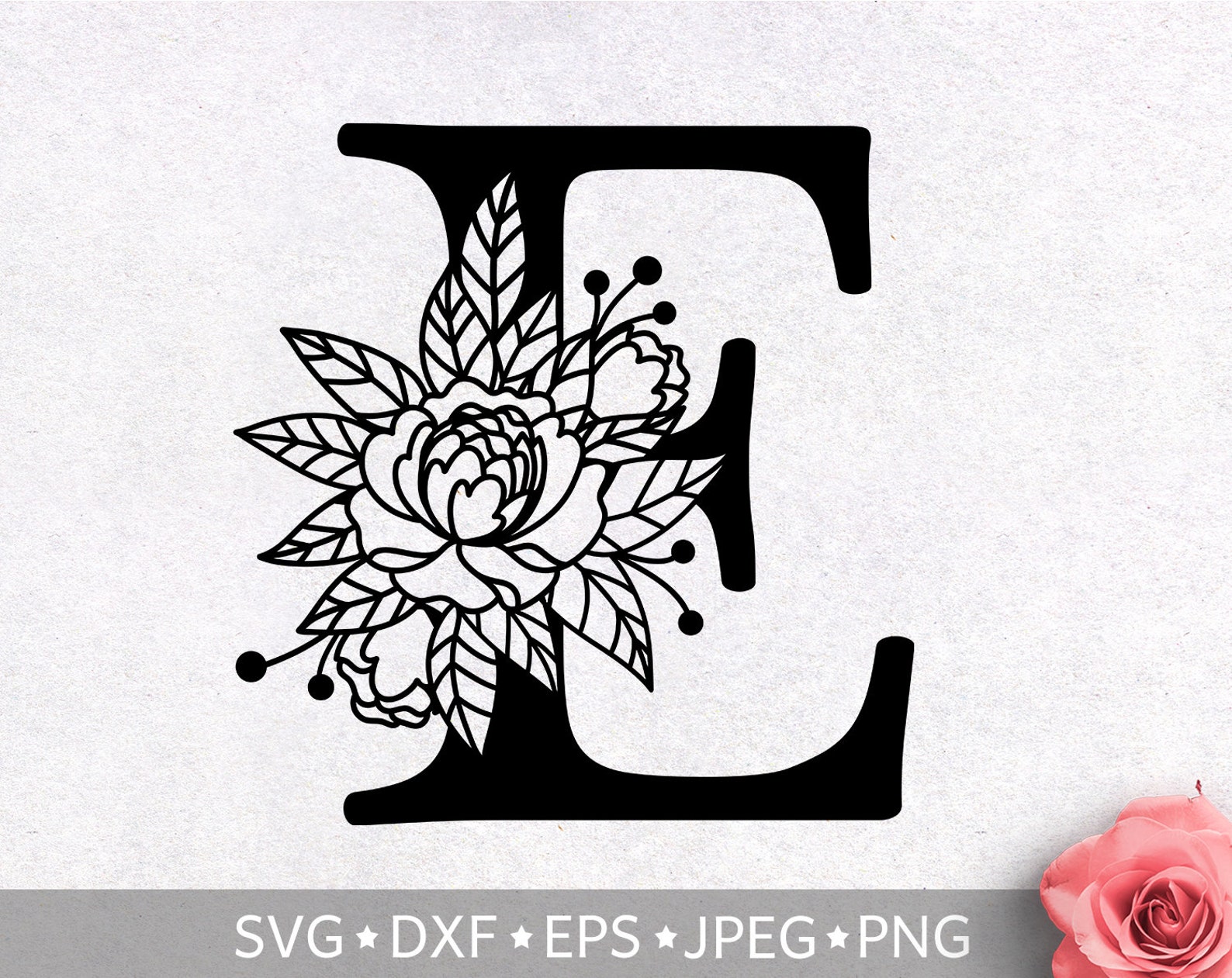 Floral Alphabet Letter E SVG Flower Monogram letter clip art | Etsy