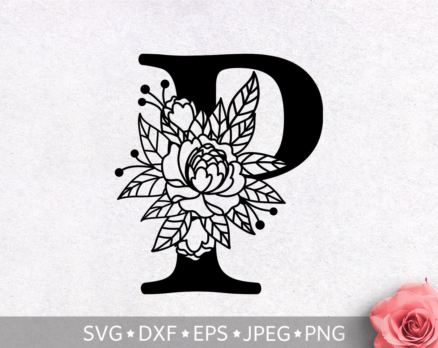 Floral Alphabet Letter P SVG Flower Monogram clip art | Etsy