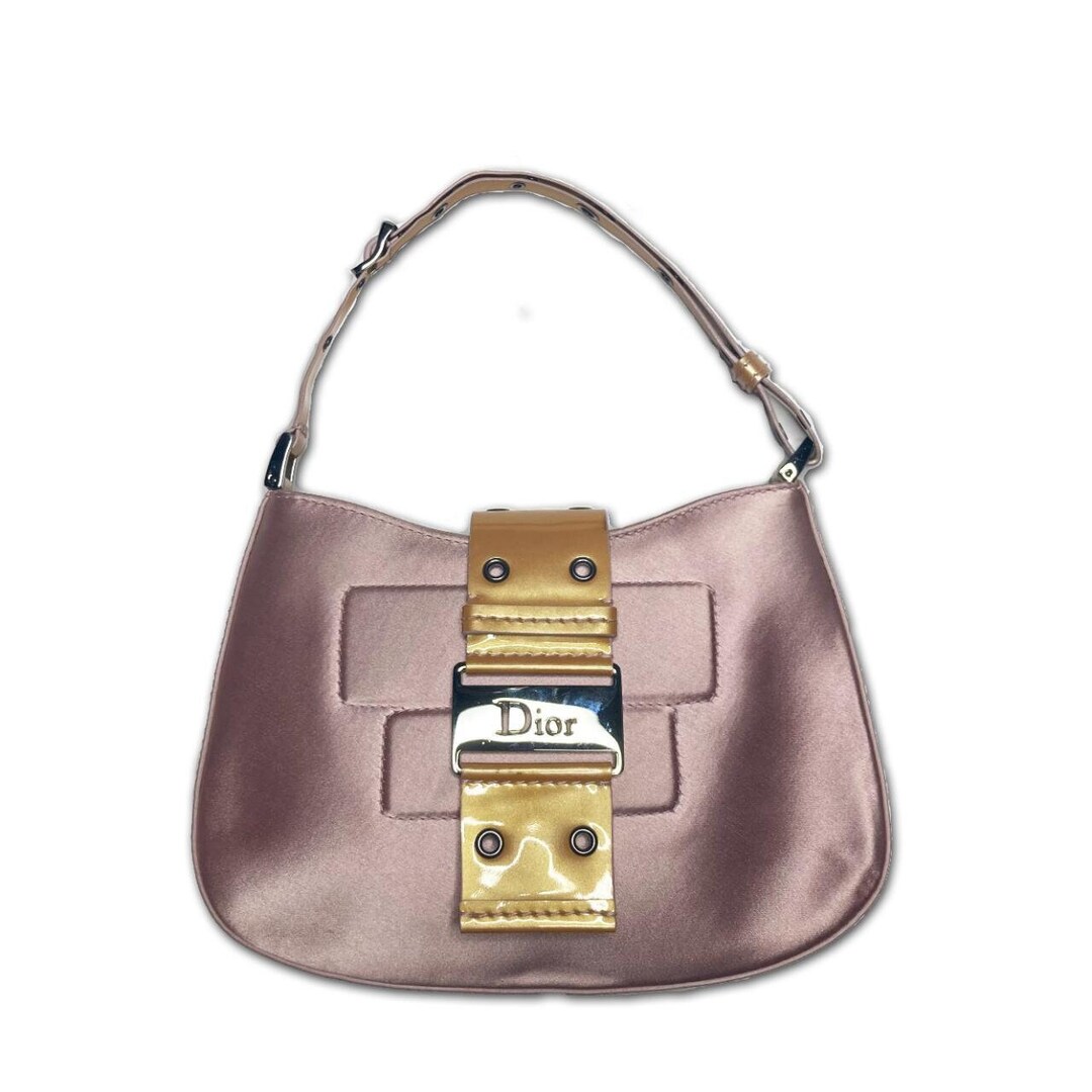 Vintage CHRISTIAN DIOR Half Moon Mini Handbag Pink Satin With Leather ...