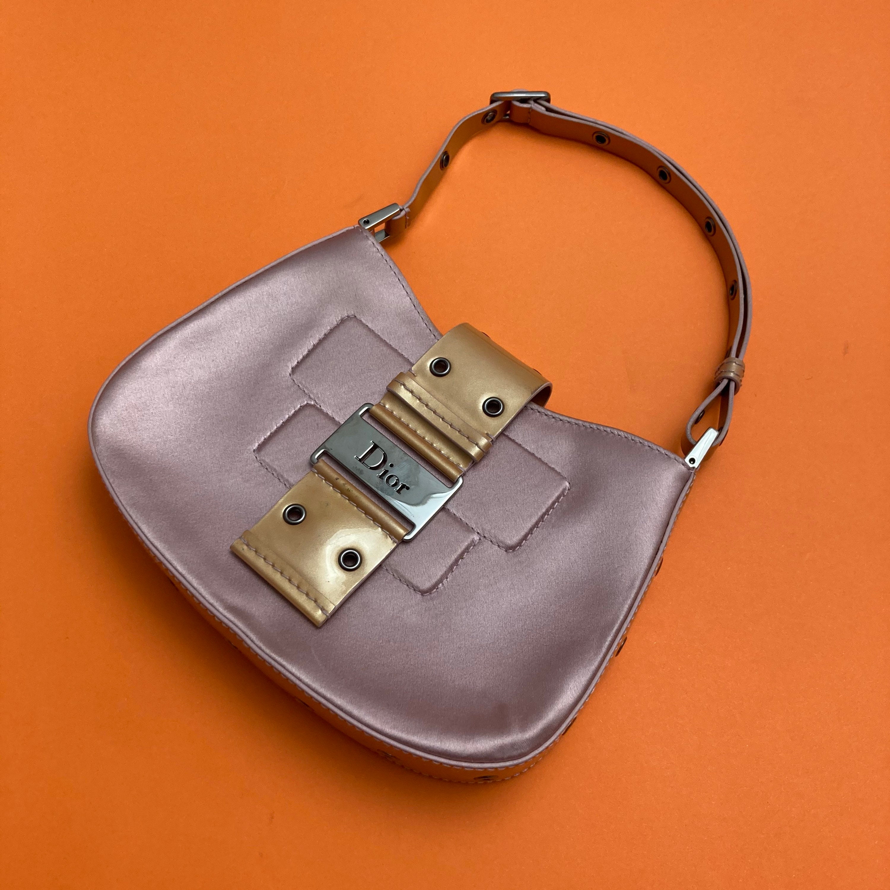 Vintage CHRISTIAN DIOR Half Moon Mini Handbag Pink Satin With Leather ...