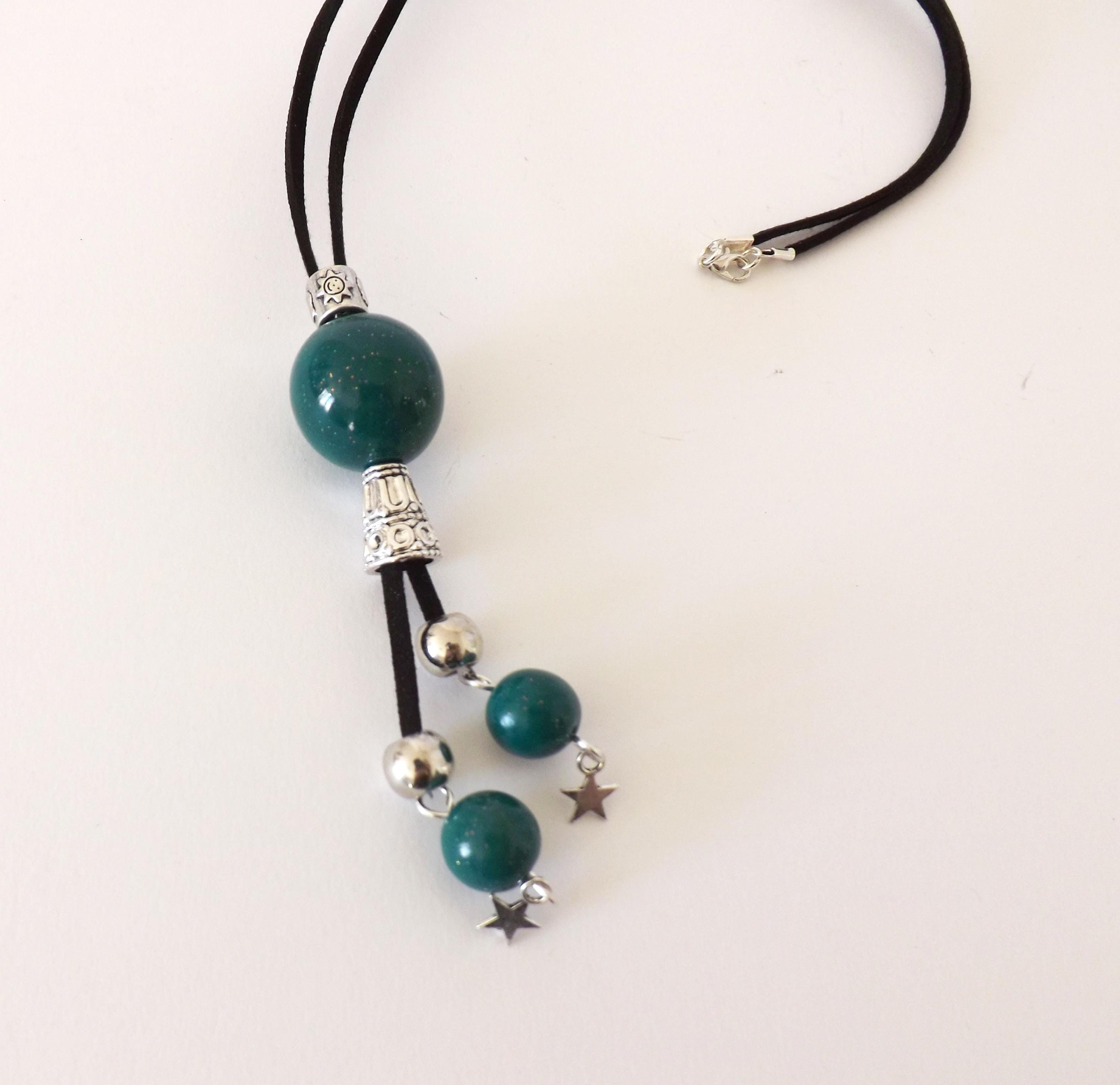 Collier Sautoir original vert et noir, Collier long pour femme - Etsy ...