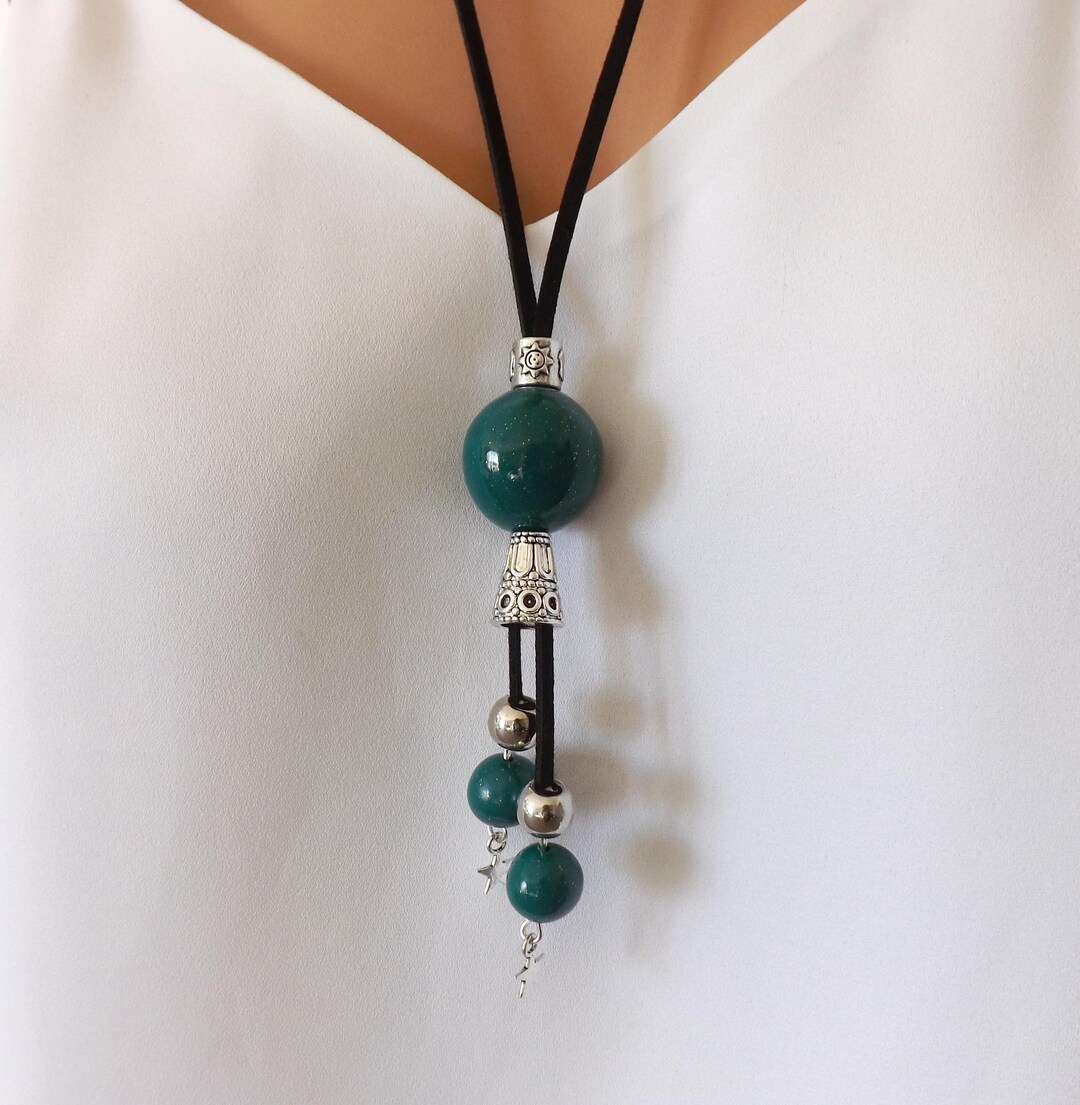 Collier Sautoir original vert et noir, Collier long pour femme - Etsy ...