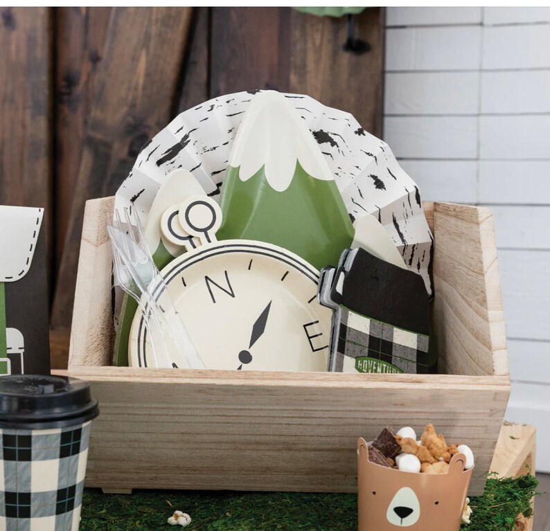 Happy Camper Mountain Compass Paper Plates Outdoor Birthday - Etsy