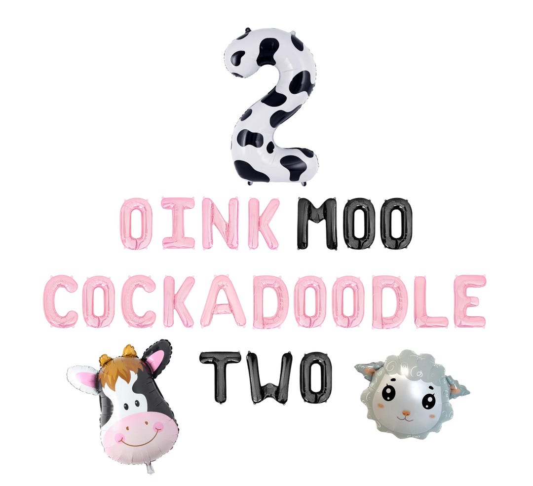 Oink Moo Cockadoodle Two Letter Balloon Kit Farm 2nd Birthday Party ...