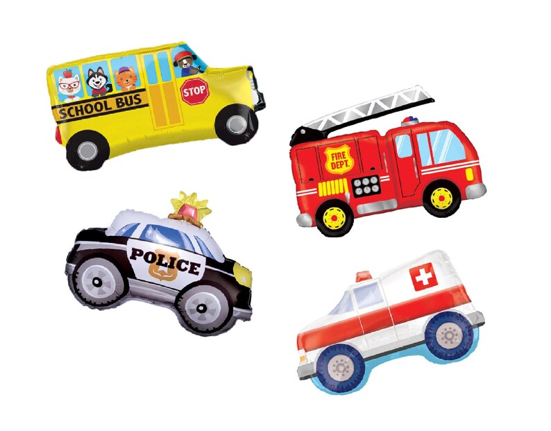 Fire Truck Police Car Ambulance and School Bus Balloons Kids - Etsy