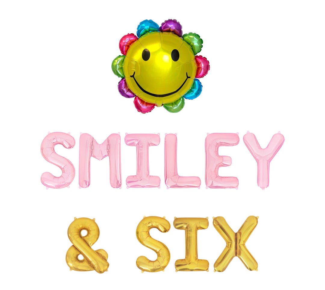 Smiley & Six Letter Balloon Kit Groovy 6th Birthday Party Decorations ...