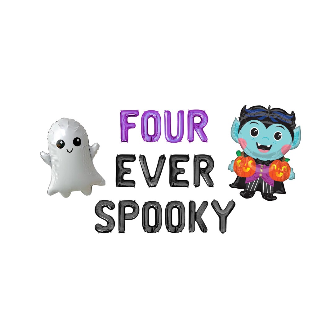 Four Ever Spooky Letter Balloon Kit 4th Birthday Party Balloon Banner ...