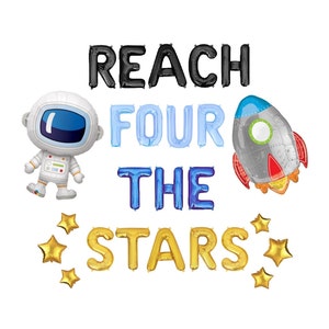 Reach Four the Stars Balloon Banner Space Birthday Party 4th Birthday ...