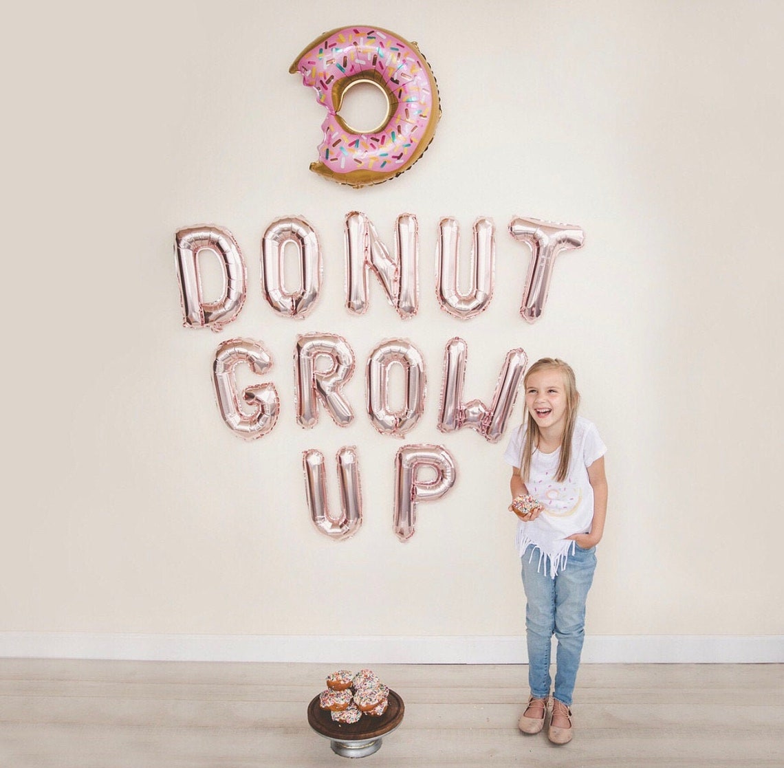 Donut Grow up Letter Balloons Gold Rose Gold Hot Pink Donut | Etsy
