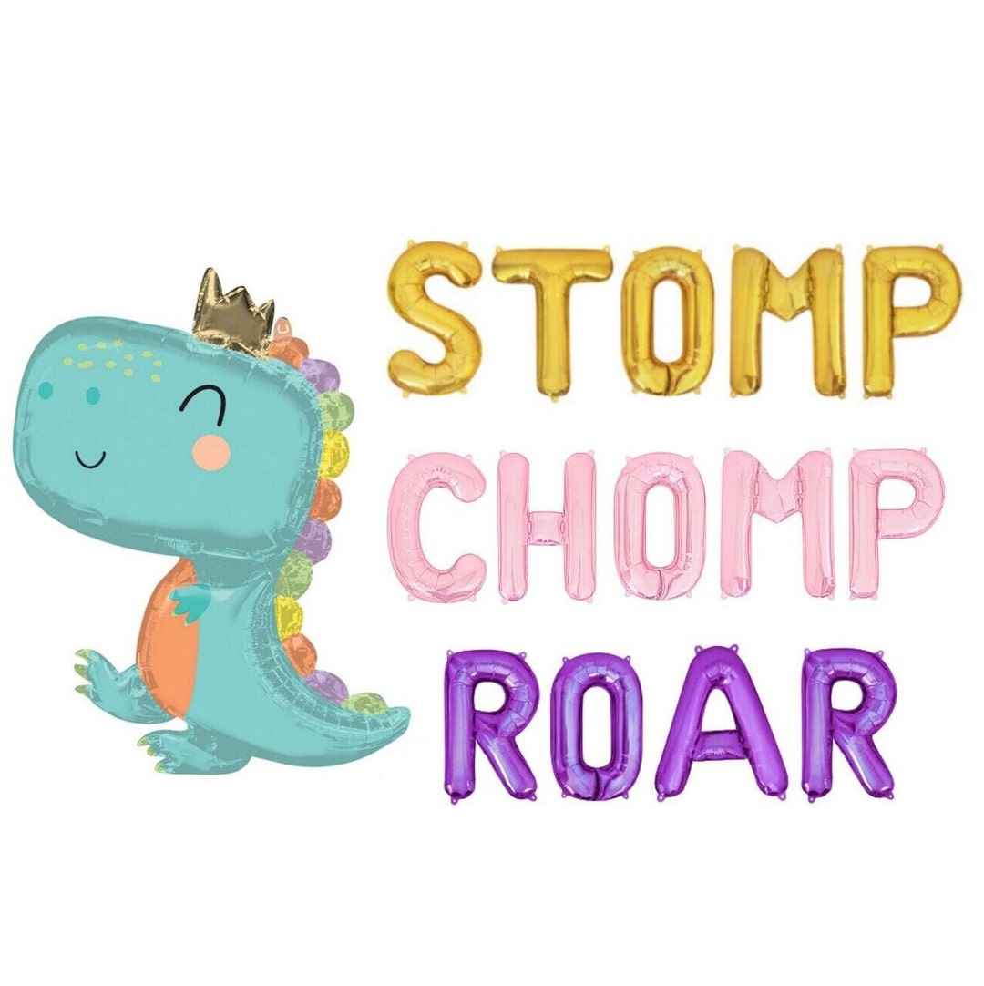 Stomp Chomp Roar Balloon Banner Cute Dino Birthday Decor Dinosaur ...