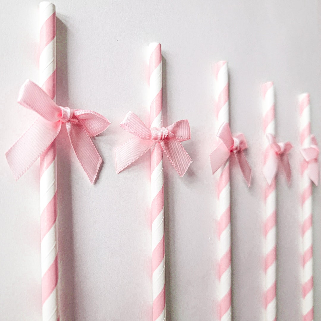 Pink Bow Straws Fancy Bridal Shower Decorations Pink Bow Birthday Party ...