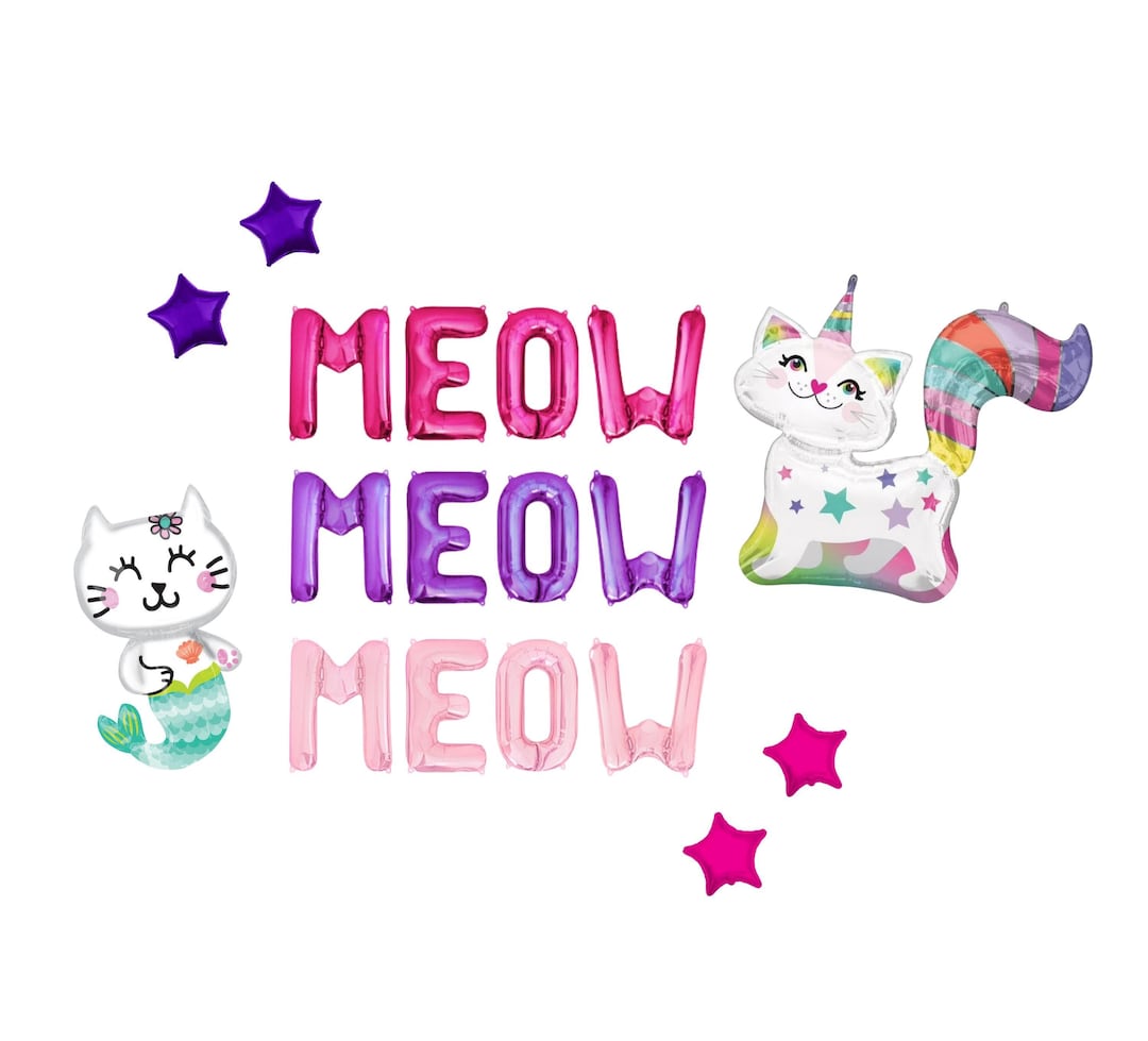 Meow Meow Meow Letter Balloon Kit Cat Birthday Party Decorations Cat ...