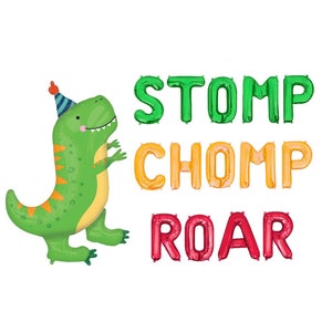 Stomp Chomp Roar Balloon Banner Dino Birthday Decor Dinosaur Babysaurus ...