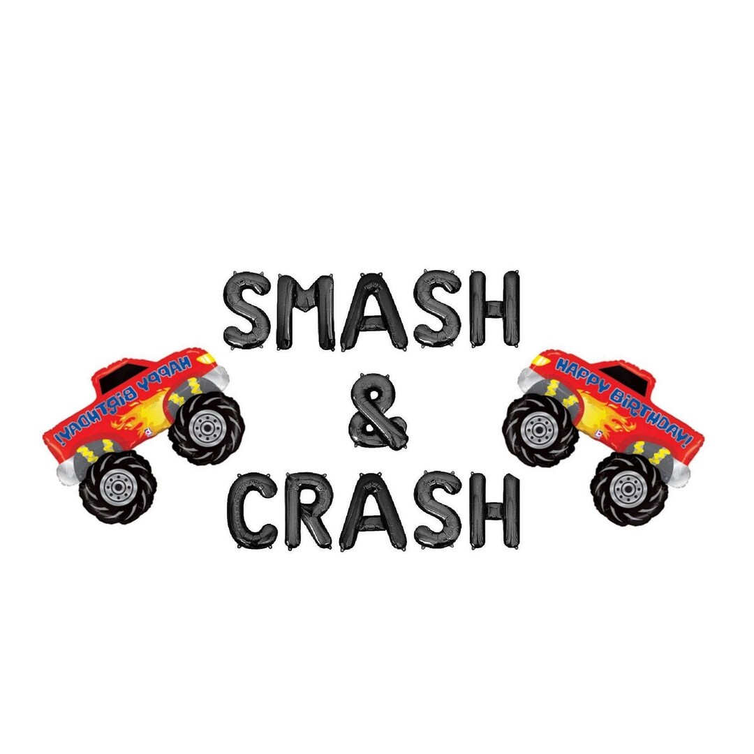 Smash & Crash Monster Truck Birthday Balloon Banner Demolition Derby ...