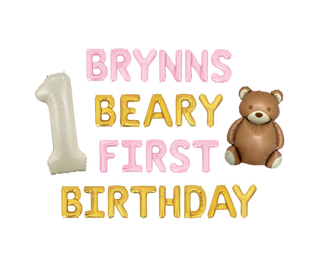 Beary First Birthday Custom Name Letter Balloon Kit 1st Birthday Party ...