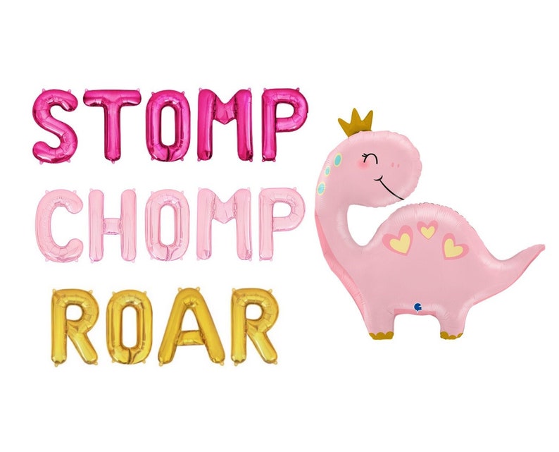 Stomp Chomp Roar Balloon Banner Cute Pink Dino Birthday Decor - Etsy