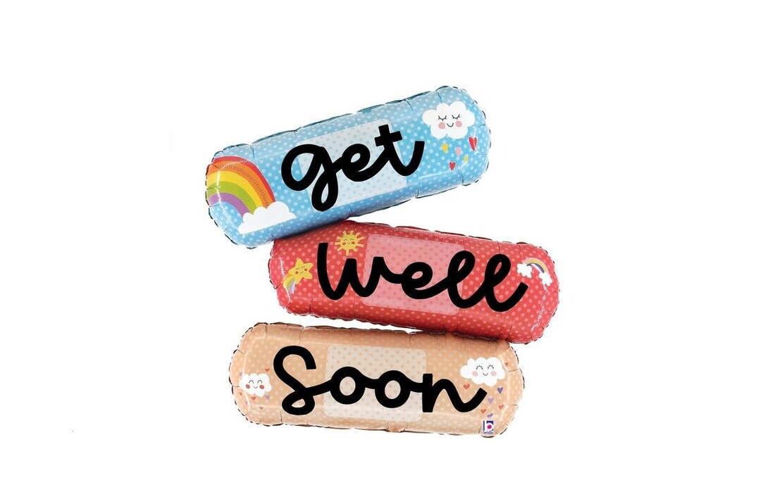 Cheerful Get Well Soon Bandaids Balloon Sick Hospital Visit Post ...