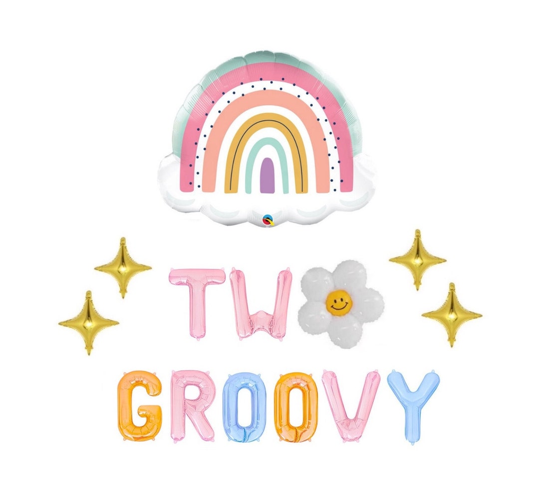 Two Groovy Balloon Banner Groovy 2nd Birthday Party Decorations Hippie ...
