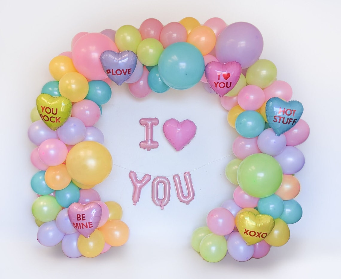 Candy Hearts Balloon Garland Kit Galentines Day Valentines - Etsy
