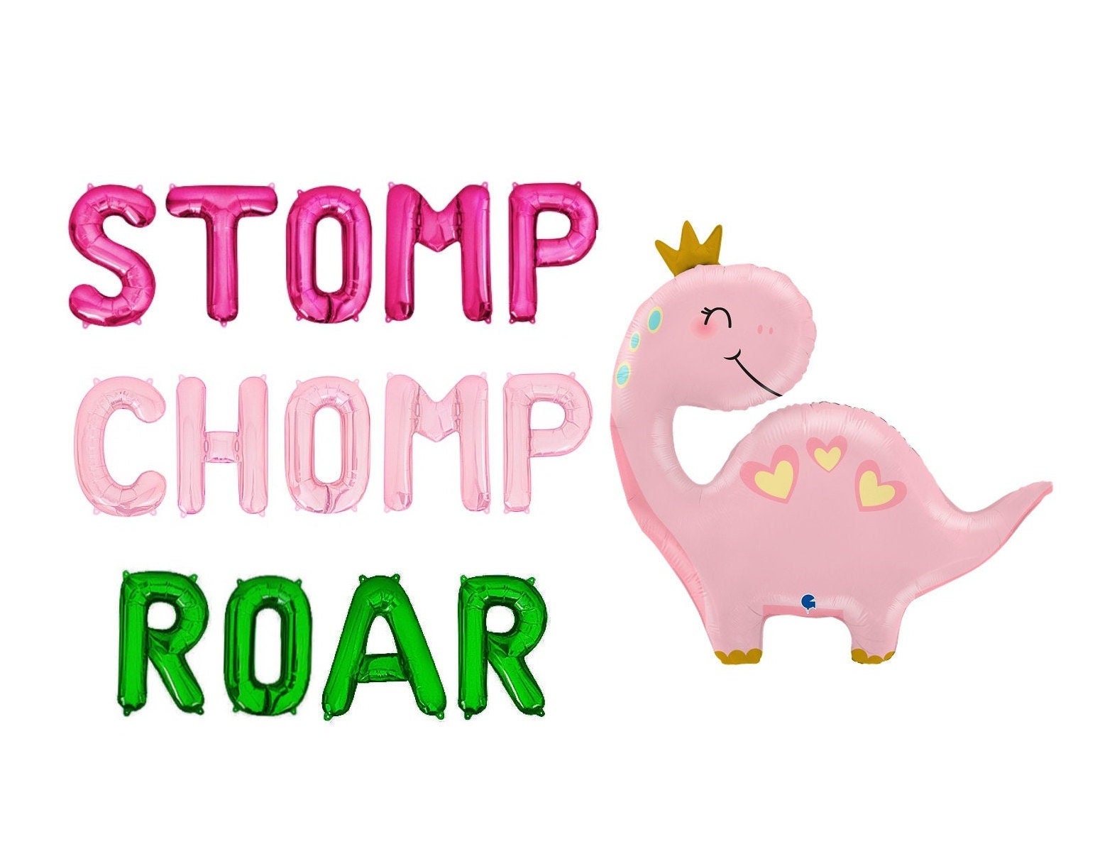 Stomp Chomp Roar Balloon Banner Cute Pink Green Birthday Decor - Etsy