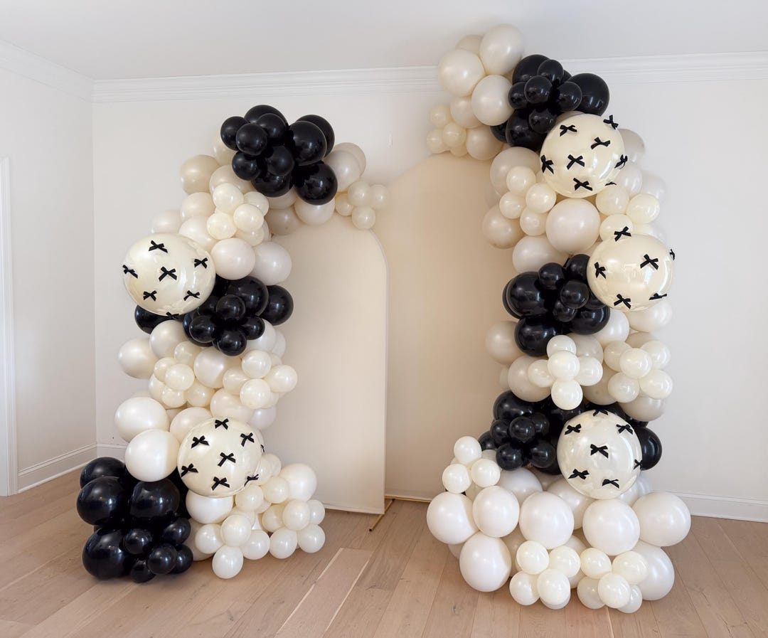 Bow Themed Birthday Party Decorations Bow Balloons Black and Cream ...