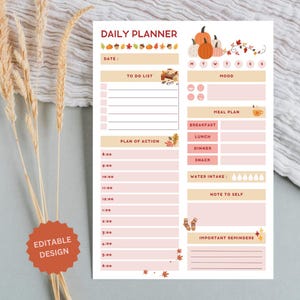 Editable Autumnal Daily Planner Template, Fall Daily Planner Design ...