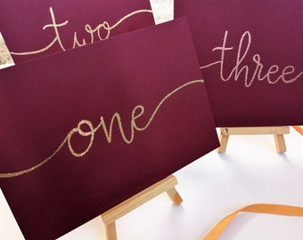 A6/A5 Table Number Cards Calligraphy Typeset Gold Rose | Etsy UK