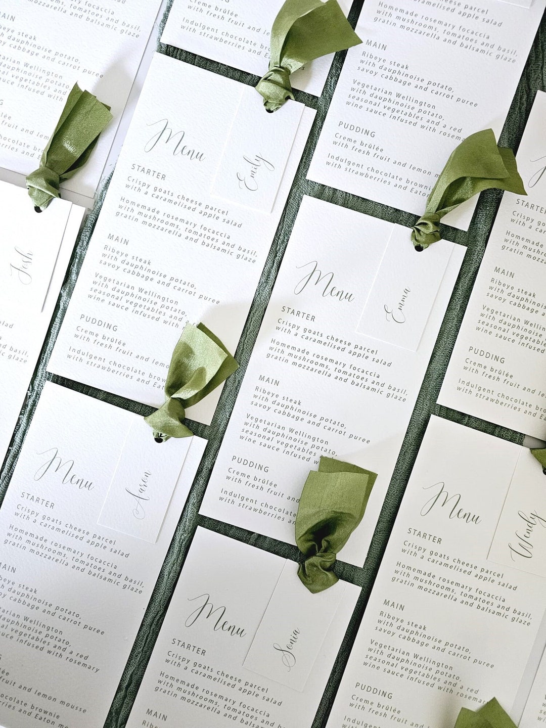 Olive/sage Green Place Card Menu With Ribbon | DL Customisable Menu ...