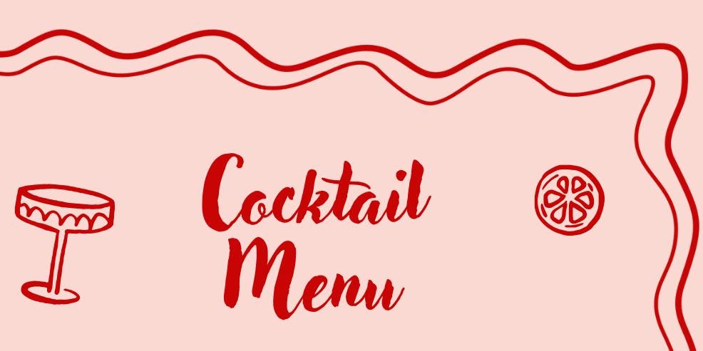 Editable Red & Pink Cocktail Menu Template, Colourful Wedding Drink ...