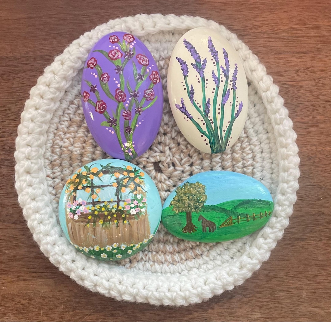 Rocks, Hand Painted Garden Rocks, Floral Design, Painted Rocks, Garden ...
