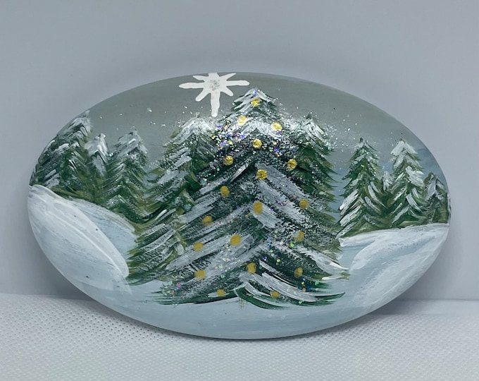 Rocks, Hand Painted Garden Rocks, Christmas Snowy Woods Scene, Indoor ...
