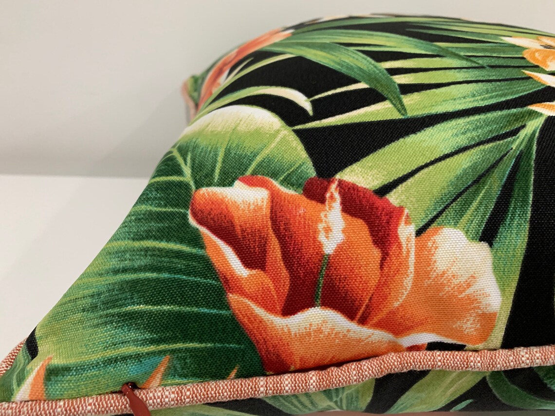 Tropical Print indoor outdoor pillow covers green black | Etsy