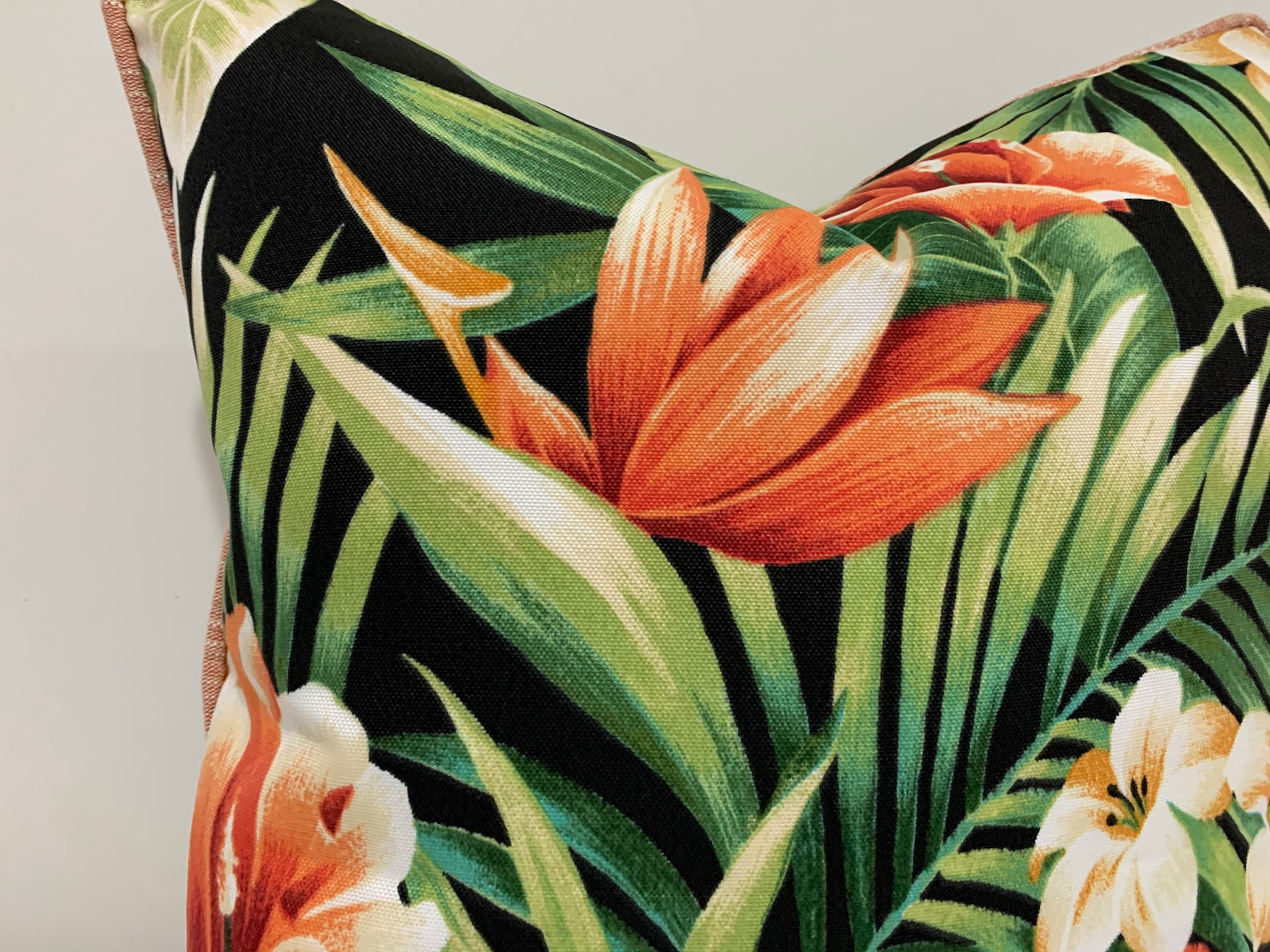 Tropical Print indoor outdoor pillow covers green black | Etsy