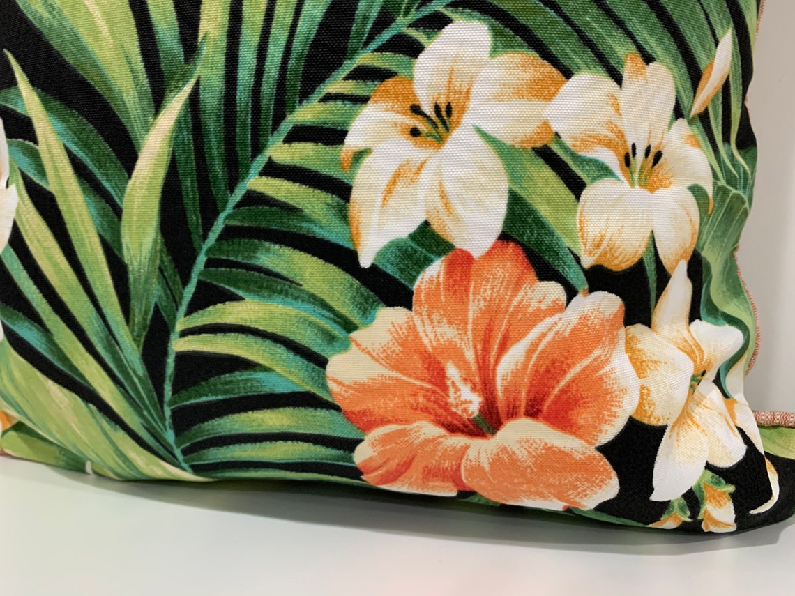 Tropical Print indoor outdoor pillow covers green black | Etsy