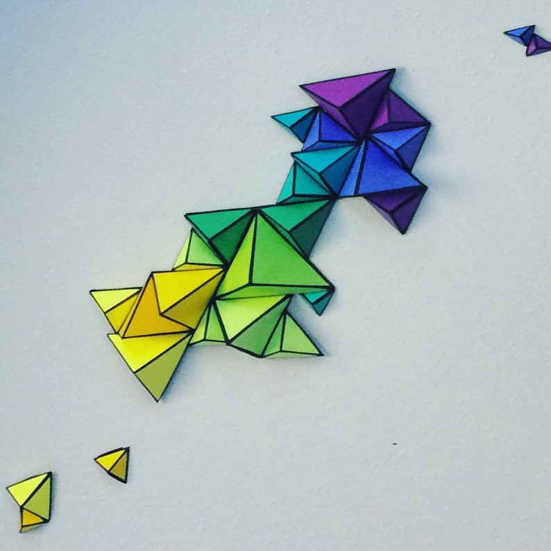 3D Geometric Paper Wall Art: Multicolored Origami Decor - Etsy