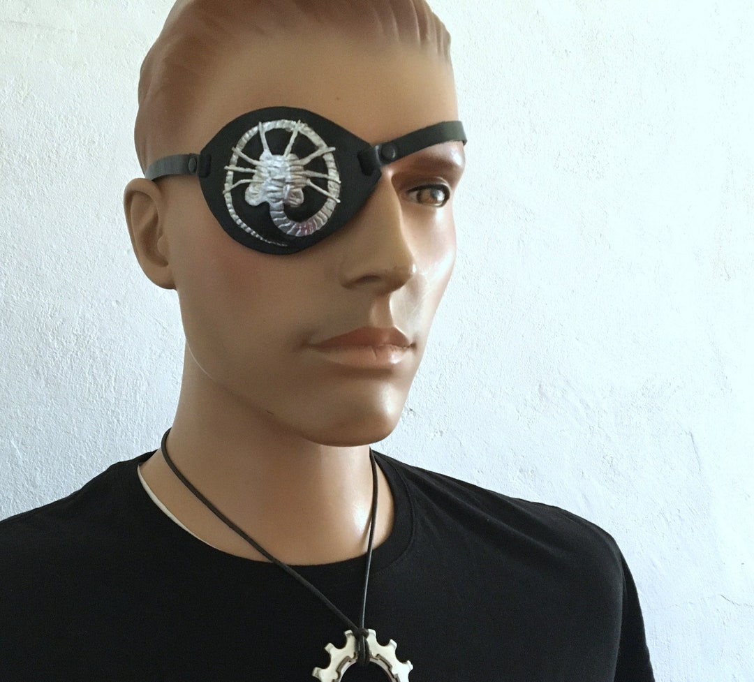 Alien Eye Patch Leather Eye Patch Black Silver Xenomorph Motif for ...