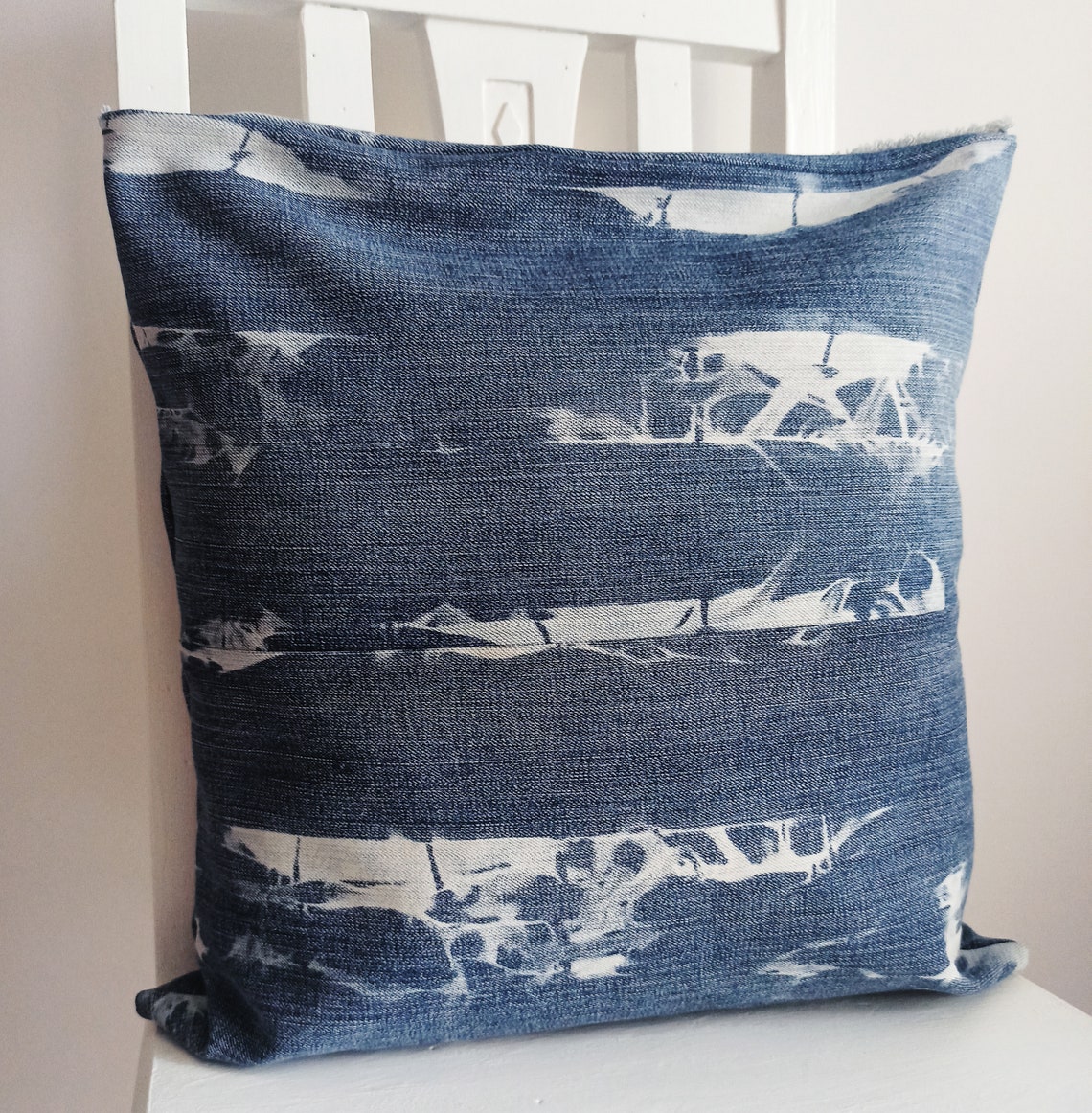 Denim Pillow, Shibori Denim, Home Decor, Bleached Denim Fabric Pillow ...