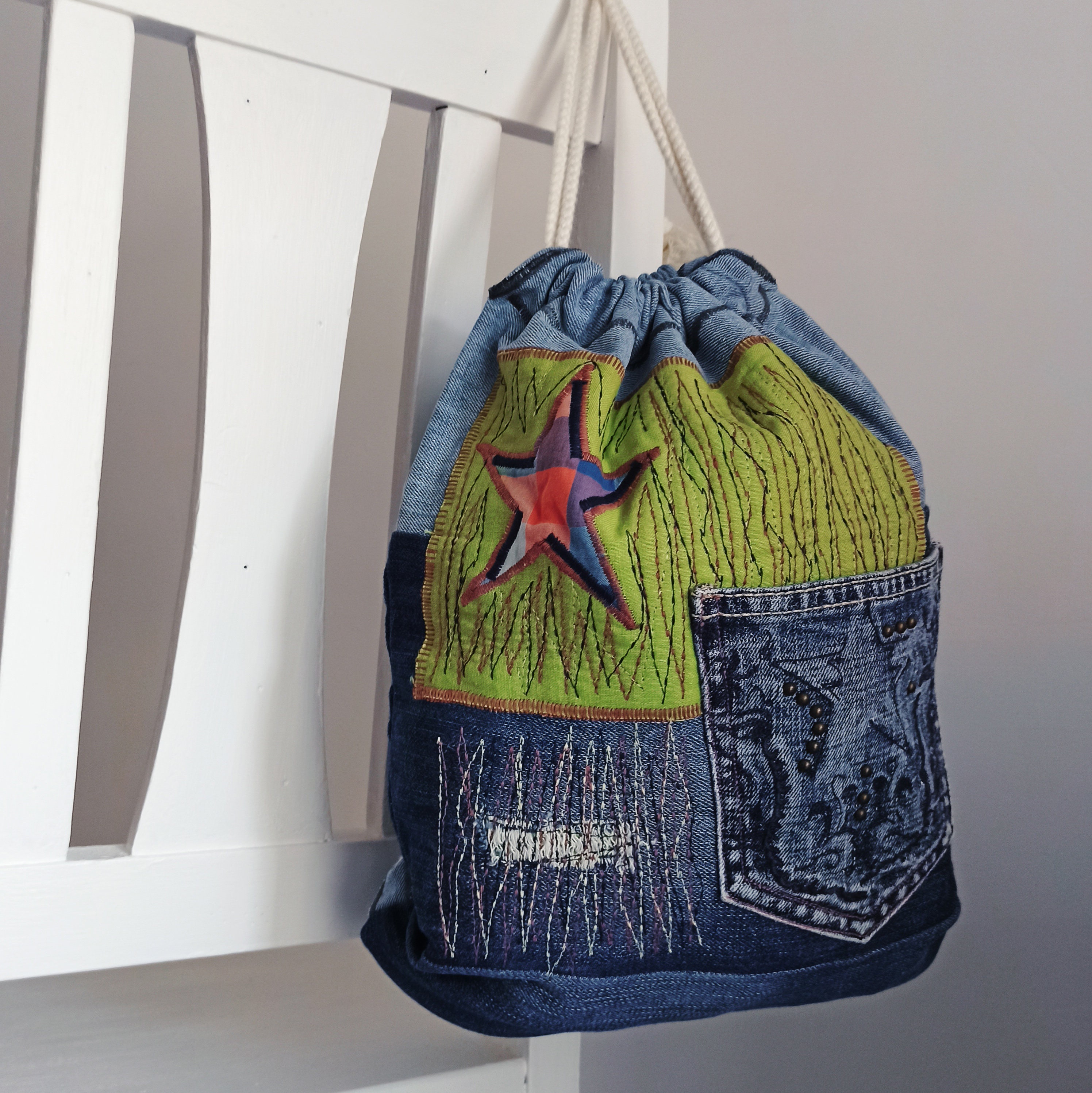 Denim Backpack Jeans Boho Bag Backpacks Eco Backpack Boho - Etsy