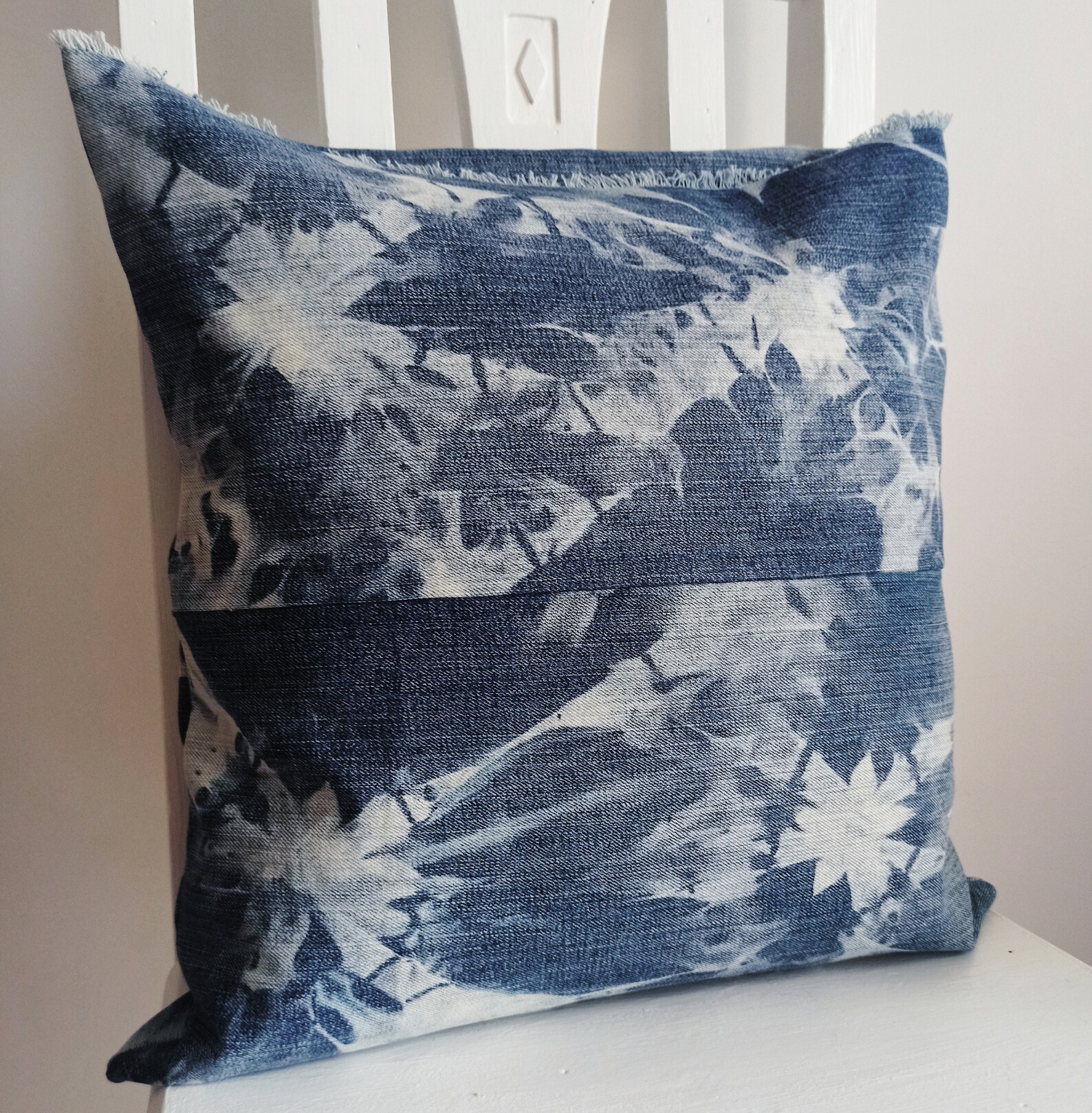 Denim Pillow, Shibori Denim, Home Decor, Bleached Denim Fabric Pillow ...
