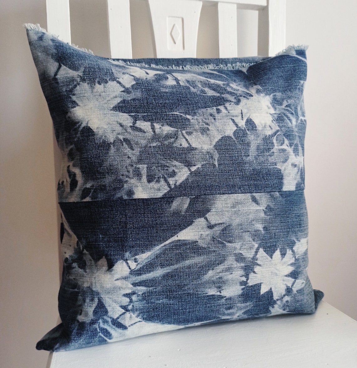 Denim Pillow, Shibori Denim, Home Decor, Bleached Denim Fabric Pillow ...