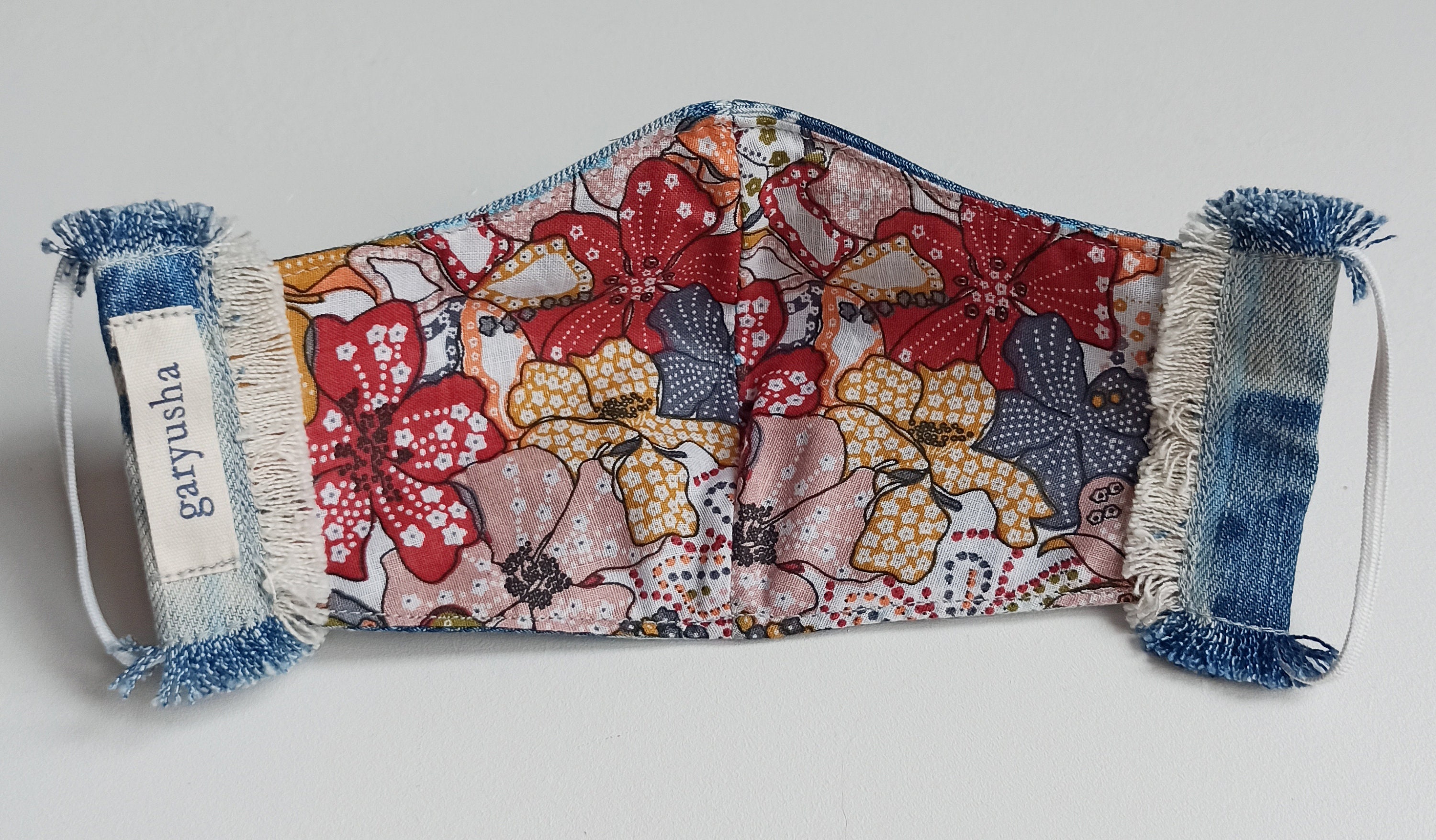 Bandana Denim Face Mask With a Brooch, Face Mask, Reusable Fabric Face ...