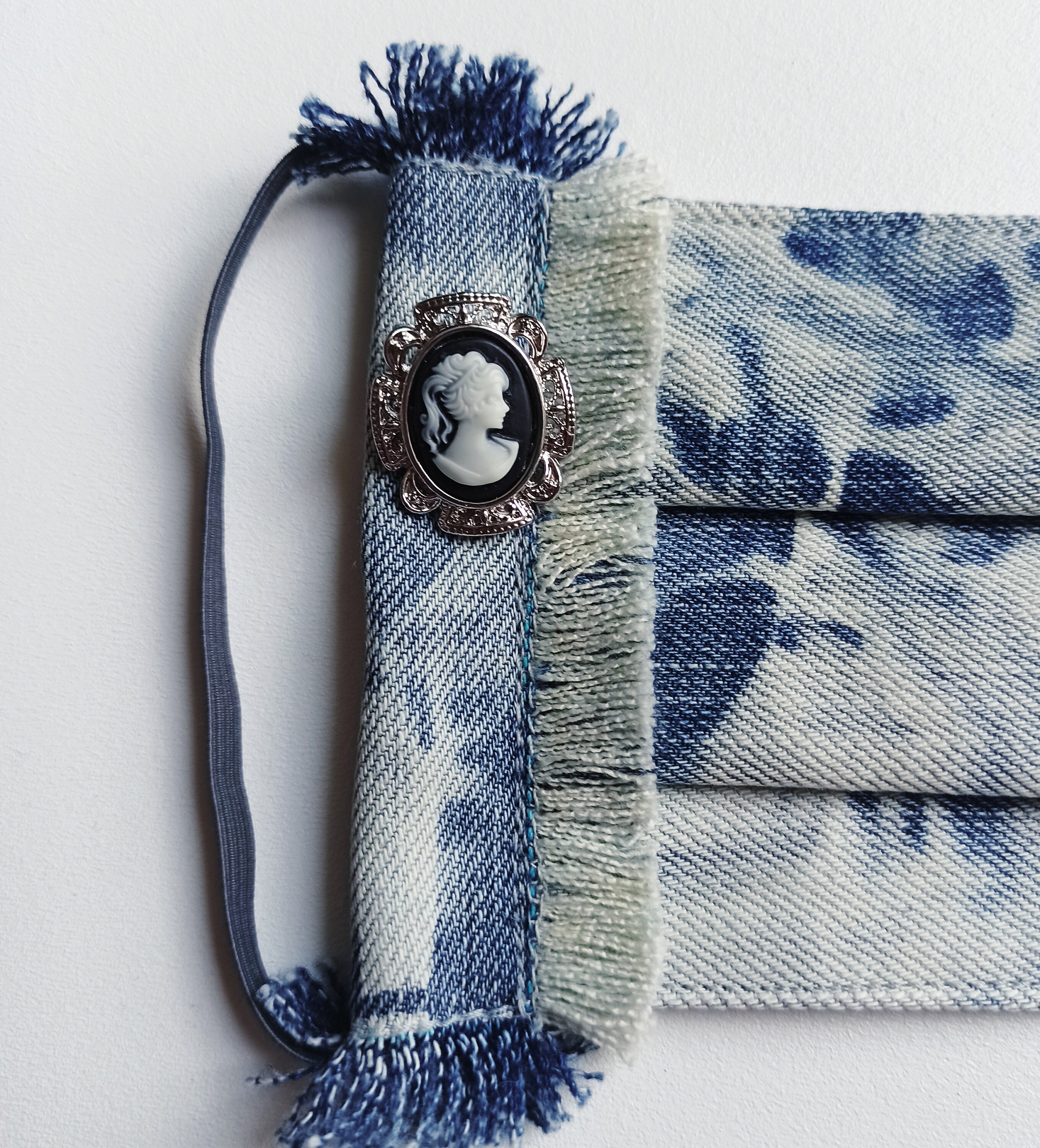 Bandana Denim Face Mask With a Brooch, Face Mask, Reusable Face Mask ...